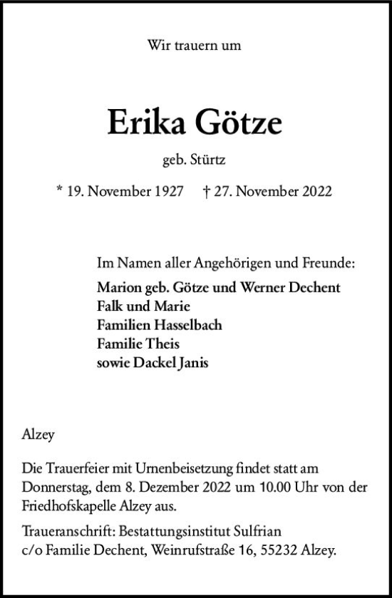 Traueranzeigen von Erika Götze | www.vrm-trauer.de