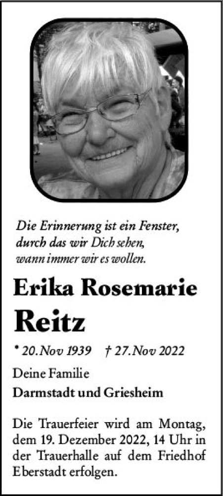 Traueranzeigen von Erika Rosemarie Reitz | www.vrm-trauer.de