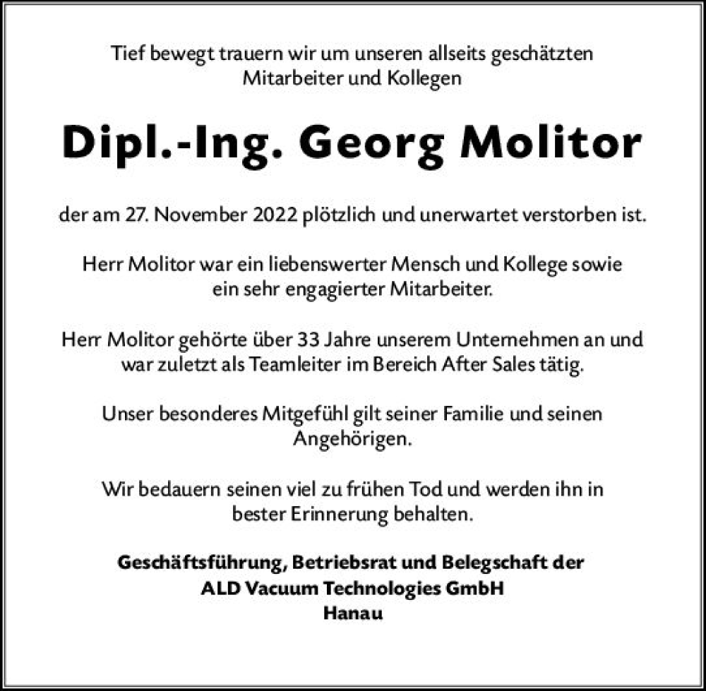Traueranzeigen von Georg Molitor | www.vrm-trauer.de