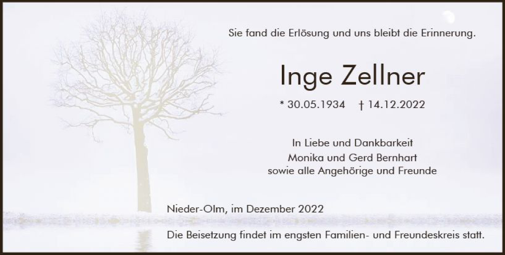 Traueranzeigen von Inge Zehner | www.vrm-trauer.de