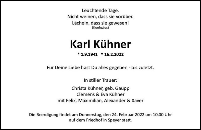Traueranzeigen von Karl Kühner | www.vrm-trauer.de