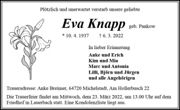Traueranzeigen von Eva Knapp | www.vrm-trauer.de