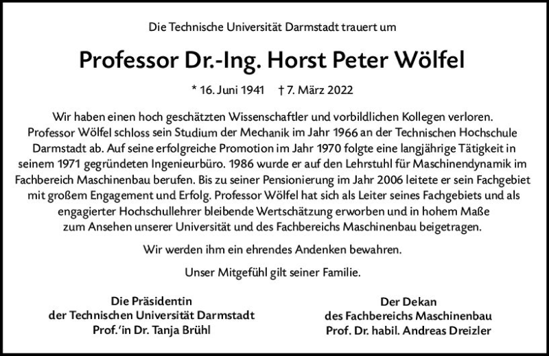 Traueranzeigen von Horst Peter Wölfel | www.vrm-trauer.de