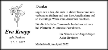Traueranzeigen von Eva Knapp | www.vrm-trauer.de
