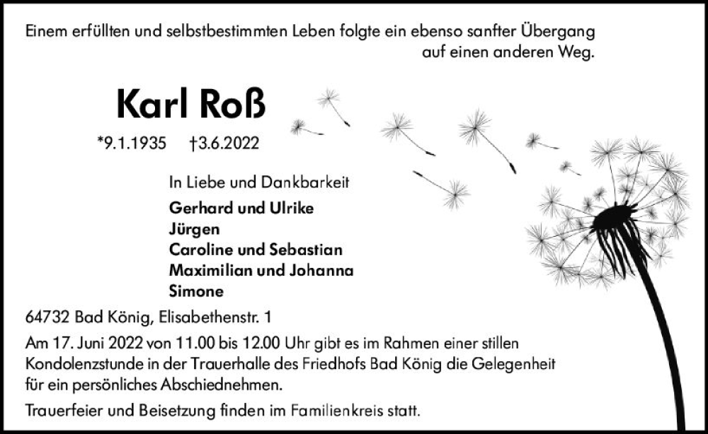 Traueranzeigen von Karl Roß | www.vrm-trauer.de