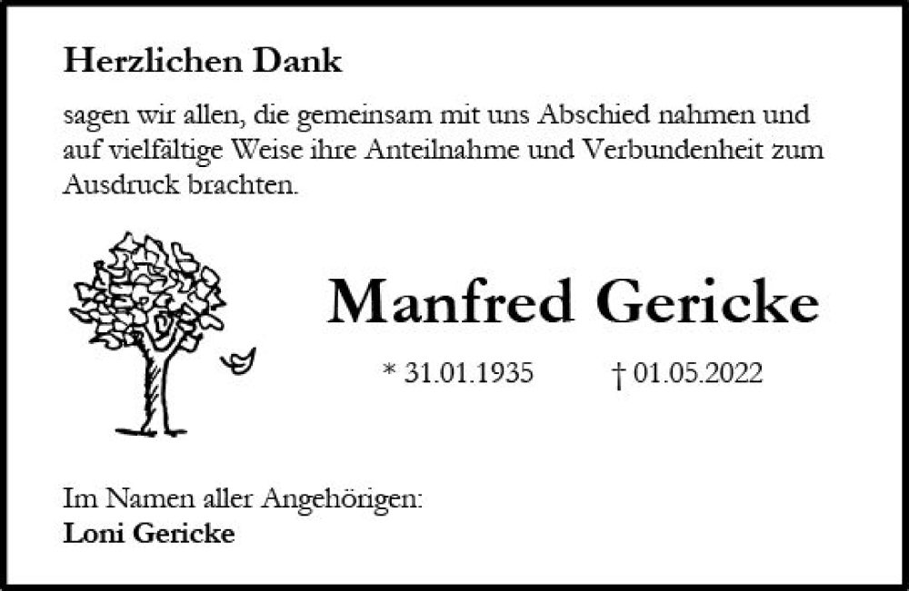 Traueranzeigen von Manfred Gericke | www.vrm-trauer.de