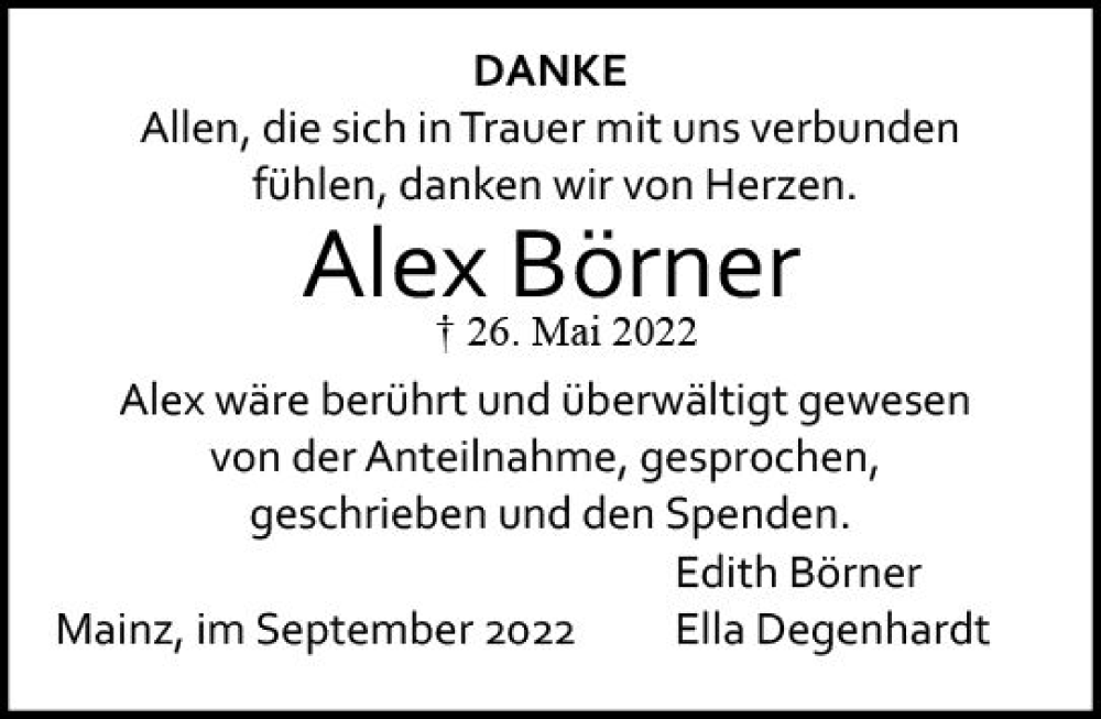 Traueranzeigen von Alex Börner | www.vrm-trauer.de