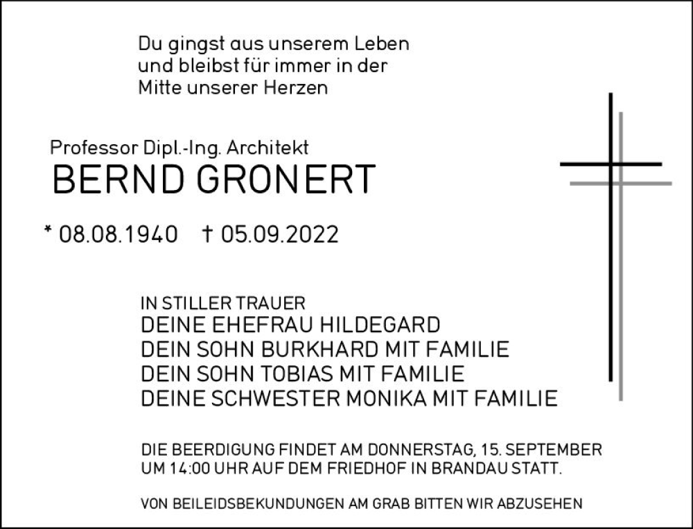 Traueranzeigen von Bernd Gronert | www.vrm-trauer.de