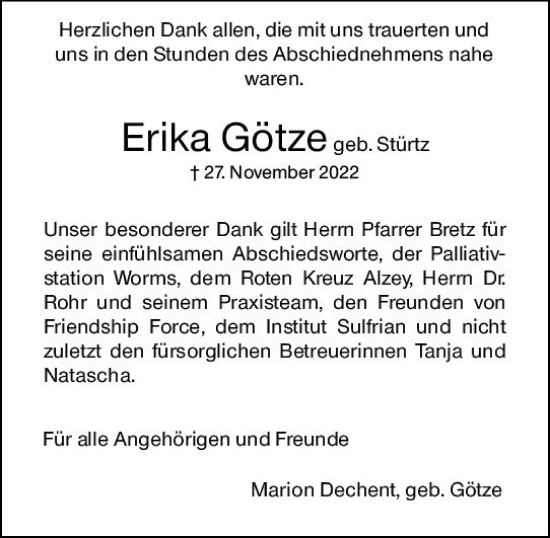 Traueranzeigen von Erika Götze | www.vrm-trauer.de