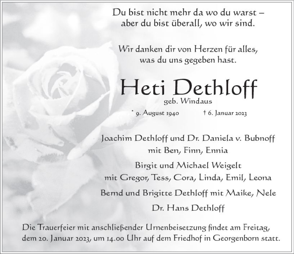 Traueranzeigen von Heti Dethloff | www.vrm-trauer.de
