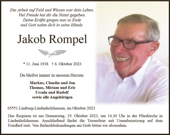 Traueranzeigen von Jakob Rompel | www.vrm-trauer.de