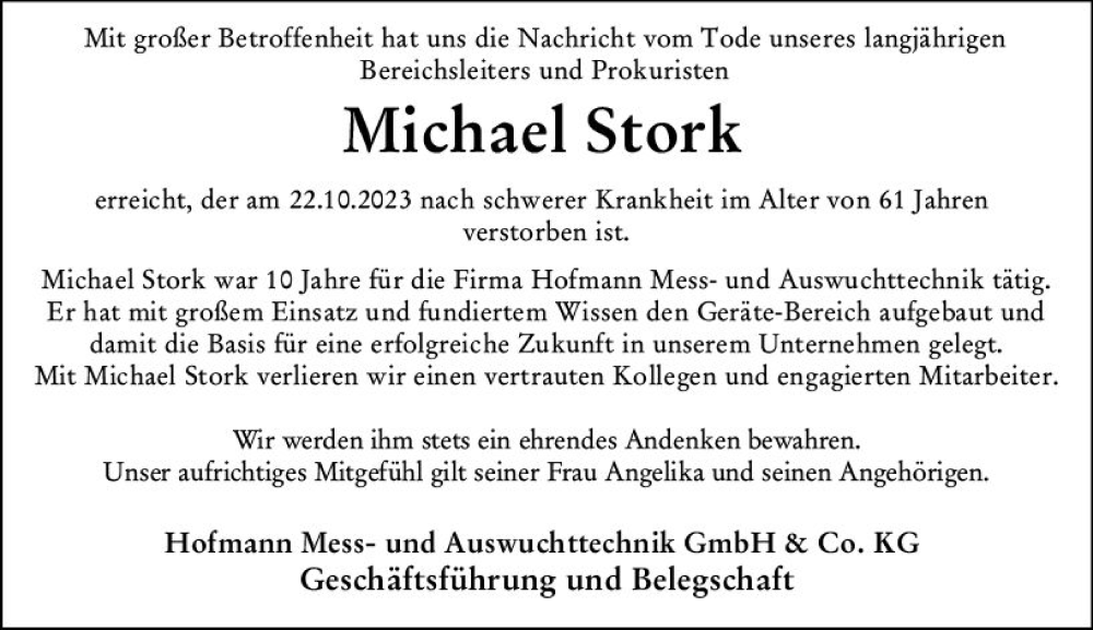 Traueranzeigen von Michael Stork | www.vrm-trauer.de