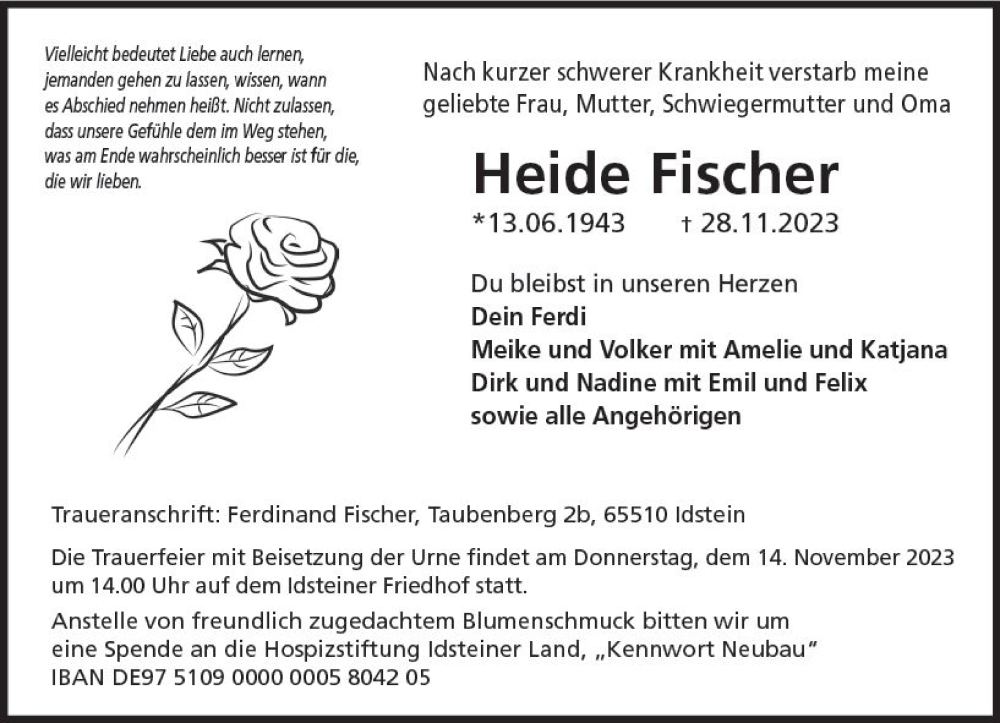 Traueranzeigen von Heide Fischer | www.vrm-trauer.de