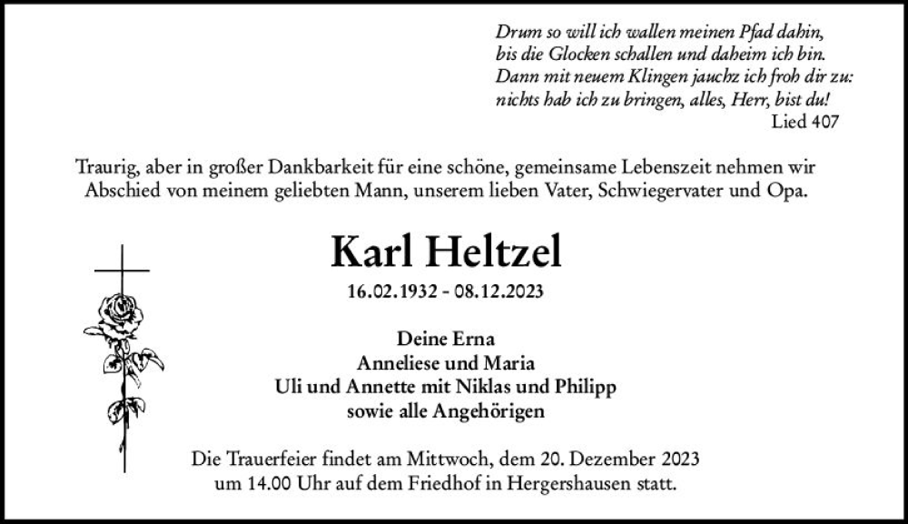 Traueranzeigen von Karl Heltzel | www.vrm-trauer.de