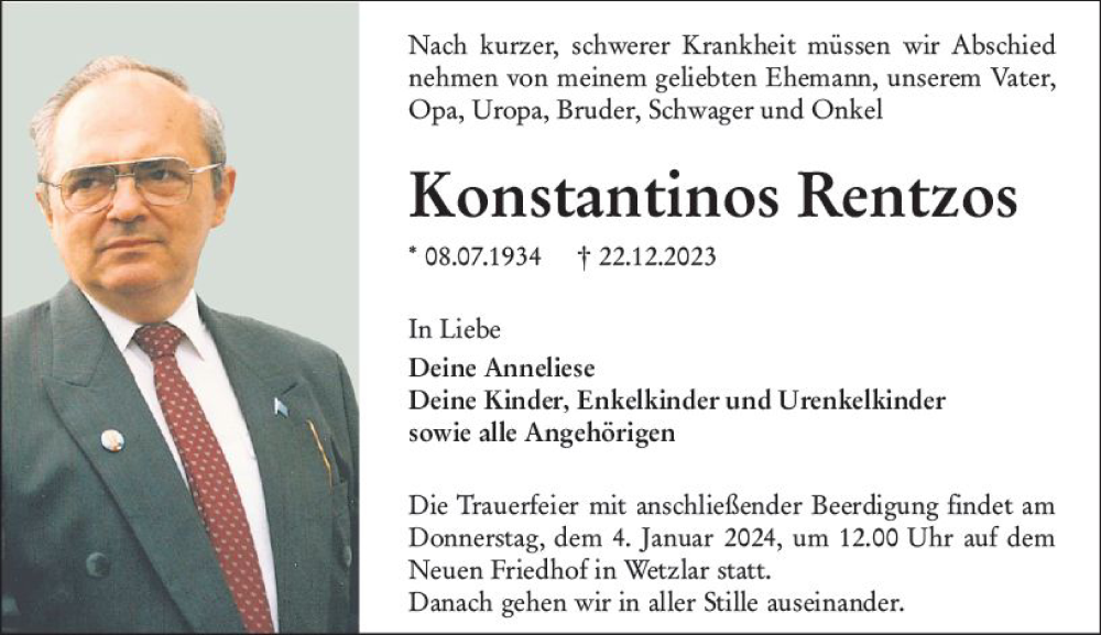 Traueranzeigen von Konstantinos Rentzos | www.vrm-trauer.de