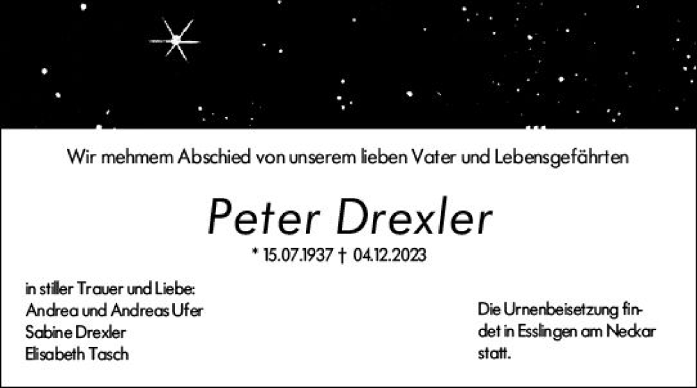 Traueranzeigen von Peter Drexler | www.vrm-trauer.de