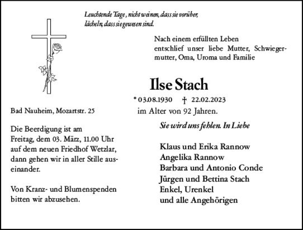 Traueranzeigen von Ilse Stach | www.vrm-trauer.de