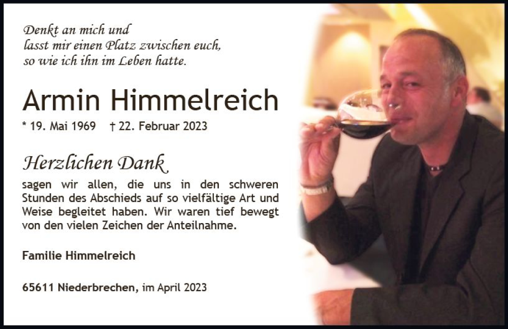 Traueranzeigen von Armin Himmelreich | www.vrm-trauer.de