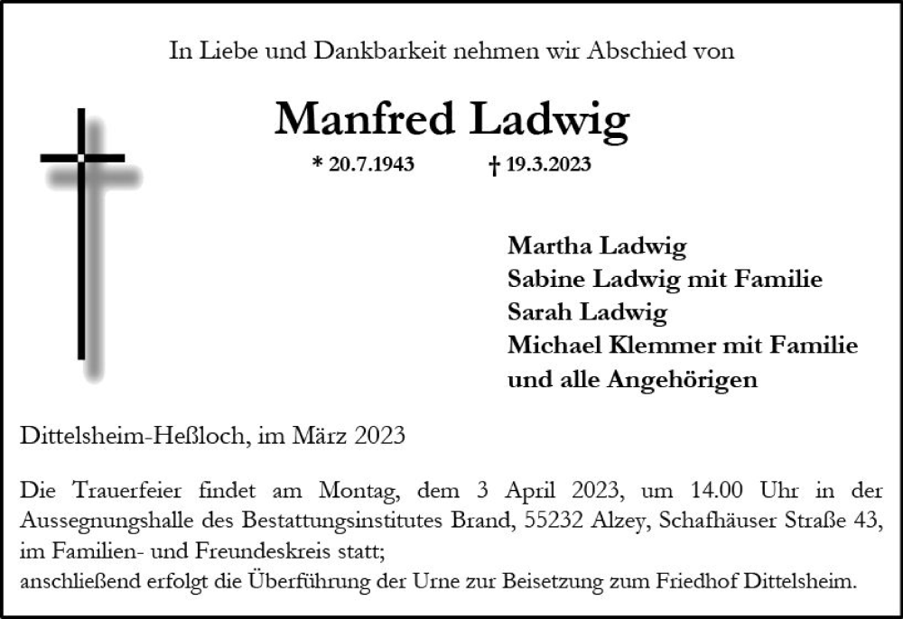 Traueranzeigen von Manfred Ladwig | www.vrm-trauer.de