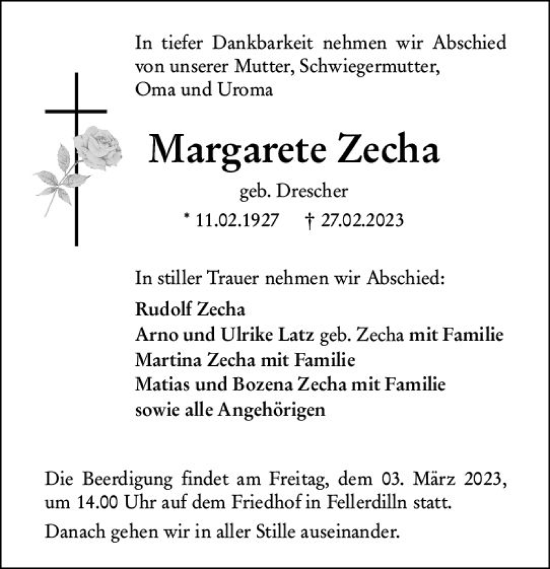 Traueranzeigen von Margarete Zecha | www.vrm-trauer.de
