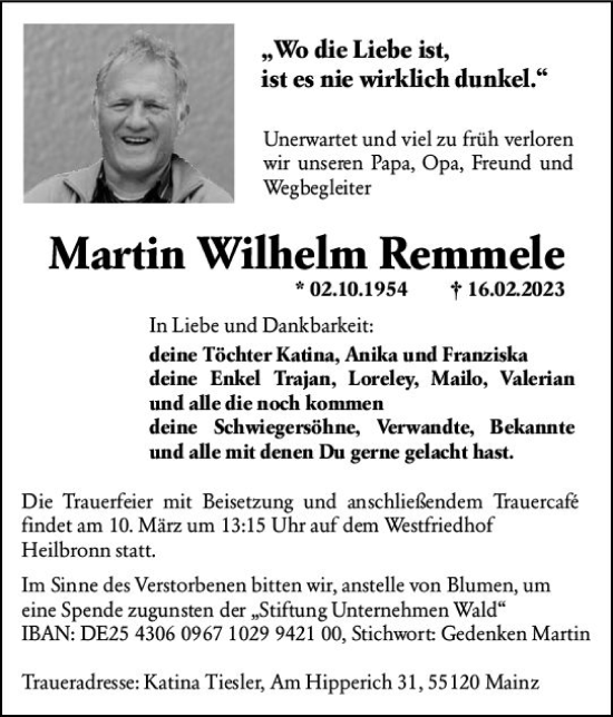 Traueranzeigen von Martin Wilhelm Remmele | www.vrm-trauer.de