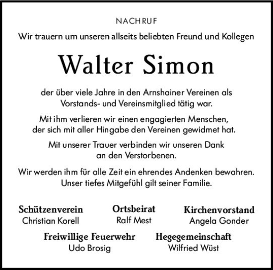 Traueranzeigen von Walter Simon | www.vrm-trauer.de