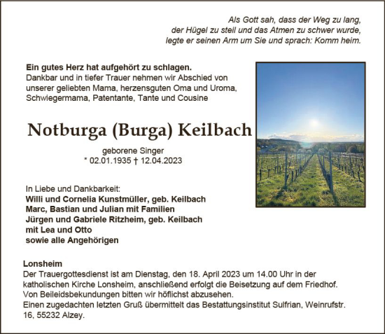 Traueranzeigen von Notburga Keilbach | www.vrm-trauer.de