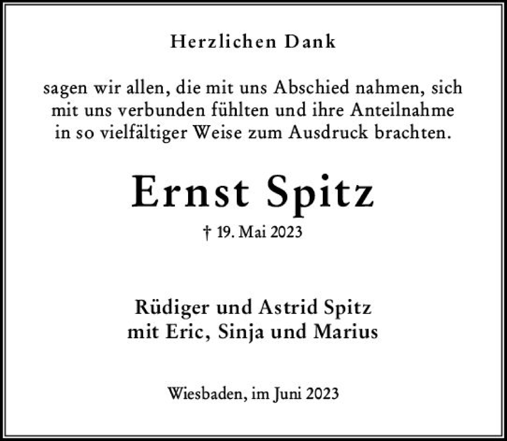 Traueranzeigen von Ernst Spitz | www.vrm-trauer.de