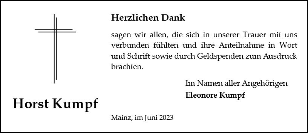 Traueranzeigen von Horst Kumpf | www.vrm-trauer.de