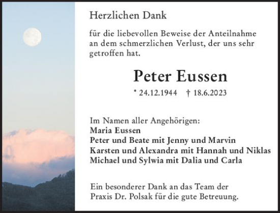 Traueranzeigen von Peter Eussen | www.vrm-trauer.de