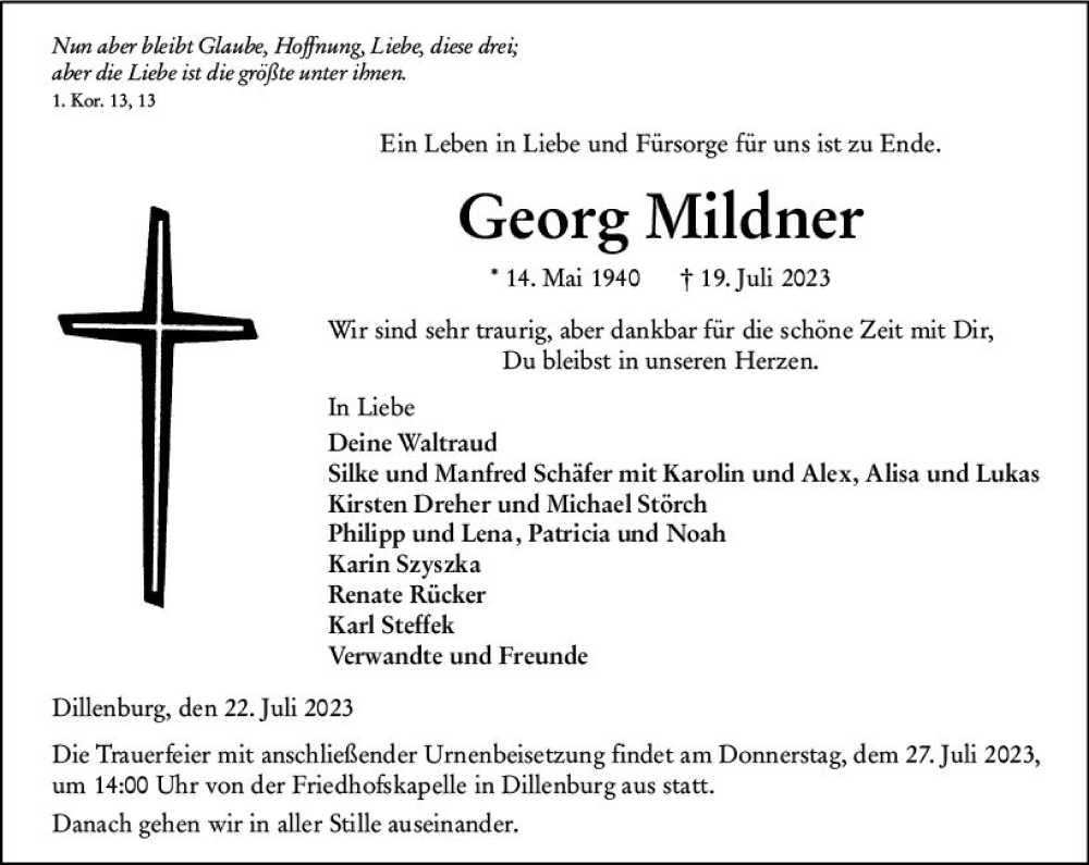 Traueranzeigen von Georg Mildner | www.vrm-trauer.de