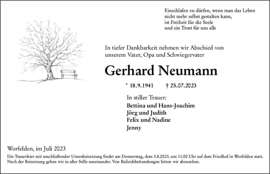 Traueranzeigen von Gerhard Neumann | www.vrm-trauer.de