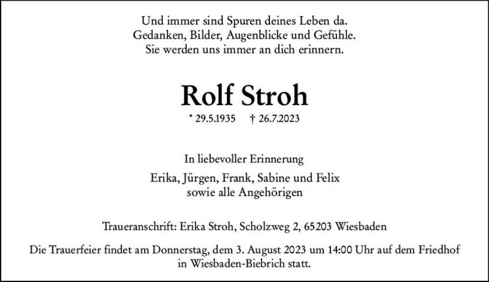 Traueranzeigen von Rolf Stroh | www.vrm-trauer.de