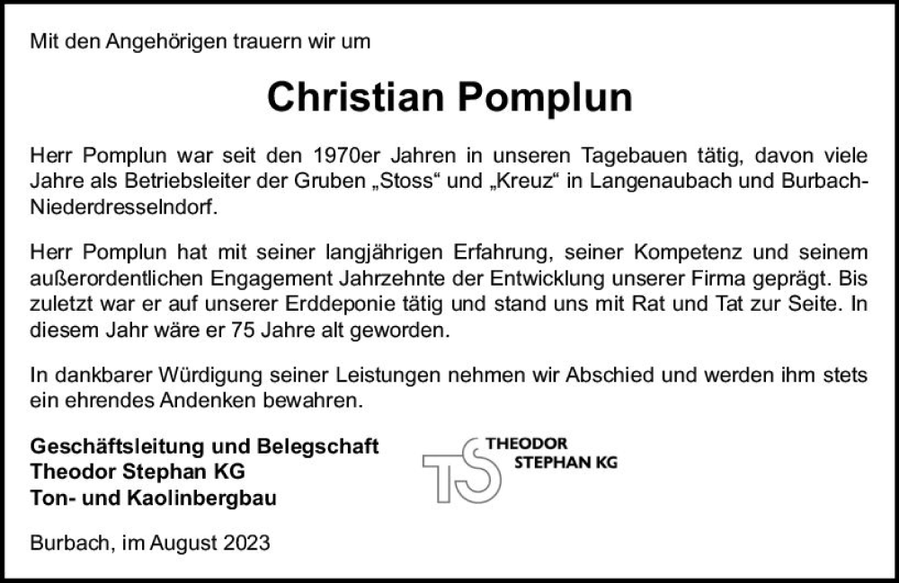 Traueranzeigen von Christian Pomplun | www.vrm-trauer.de
