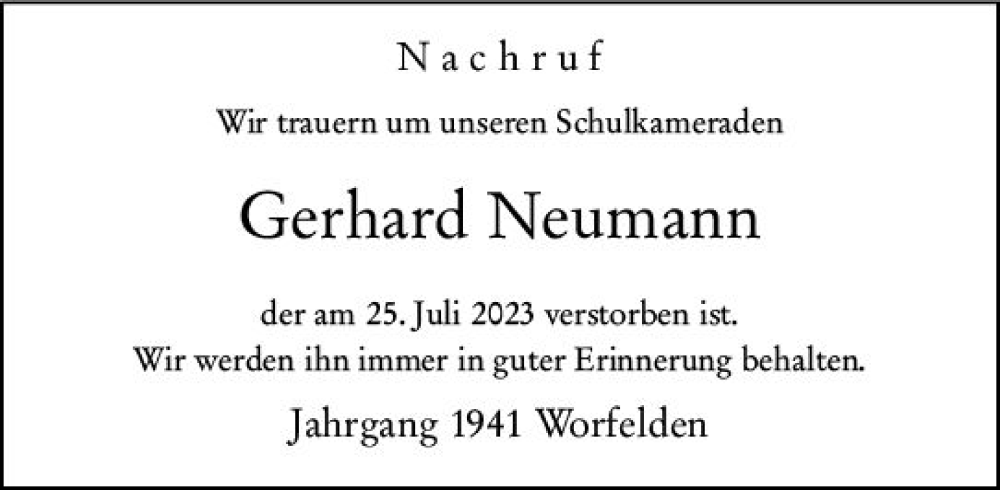 Traueranzeigen von Gerhard Neumann | www.vrm-trauer.de