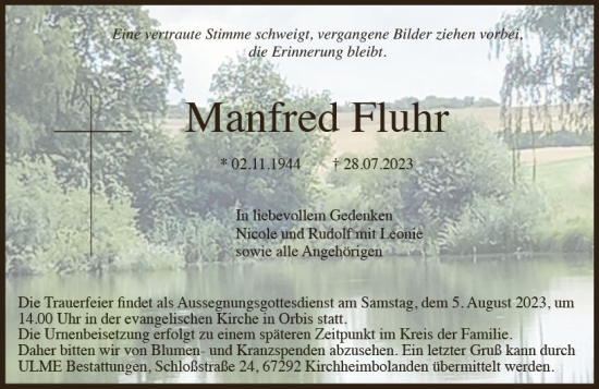 Traueranzeigen von Manfred Fluhr | www.vrm-trauer.de