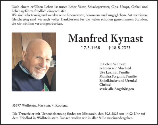 Traueranzeigen von Manfred Kynast | www.vrm-trauer.de