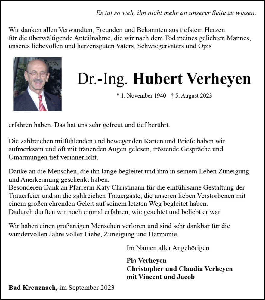Traueranzeigen von Hubert Verheyen | www.vrm-trauer.de