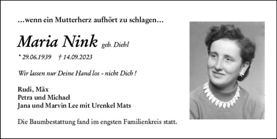 Traueranzeigen von Maria Nink | www.vrm-trauer.de