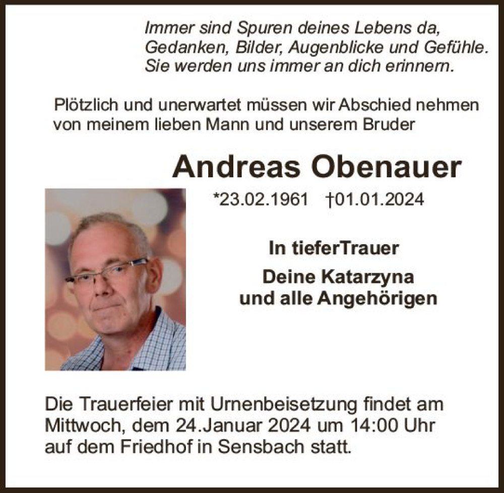 Traueranzeigen von Andreas Obenauer | www.vrm-trauer.de