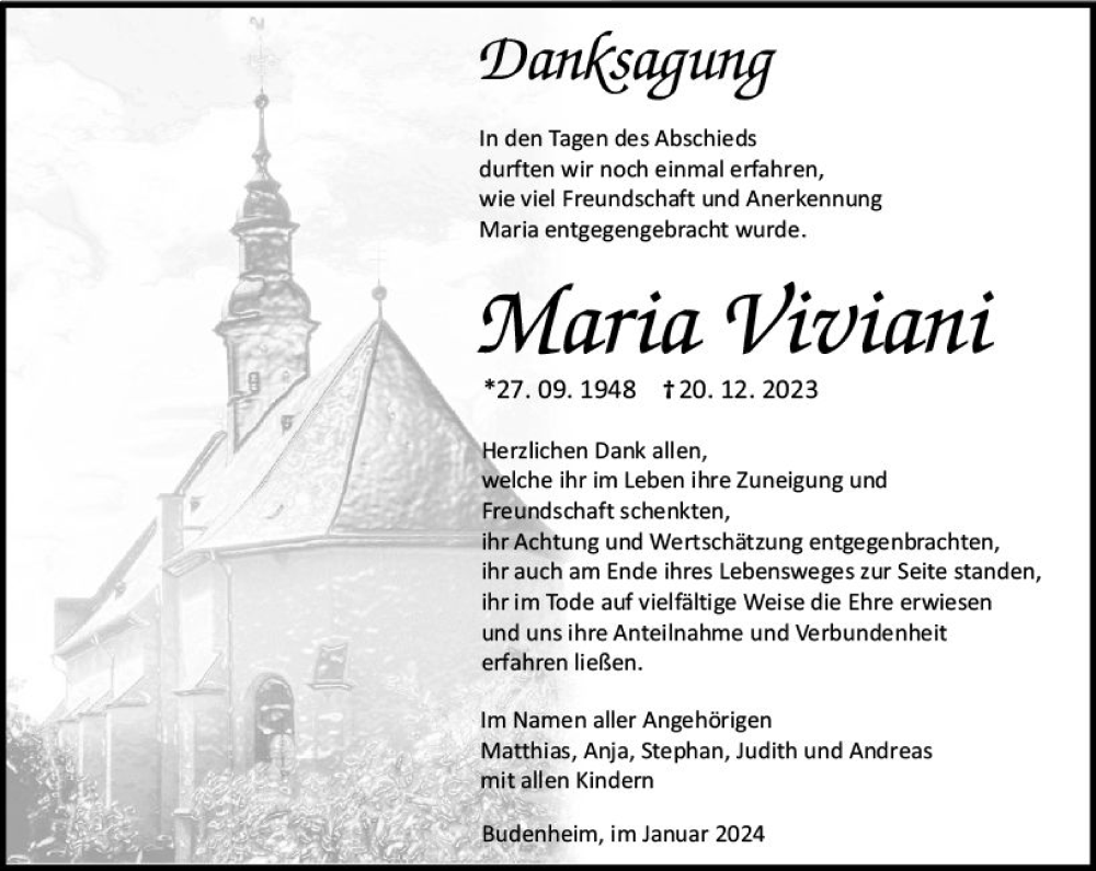 Traueranzeigen von Maria Viviani | www.vrm-trauer.de