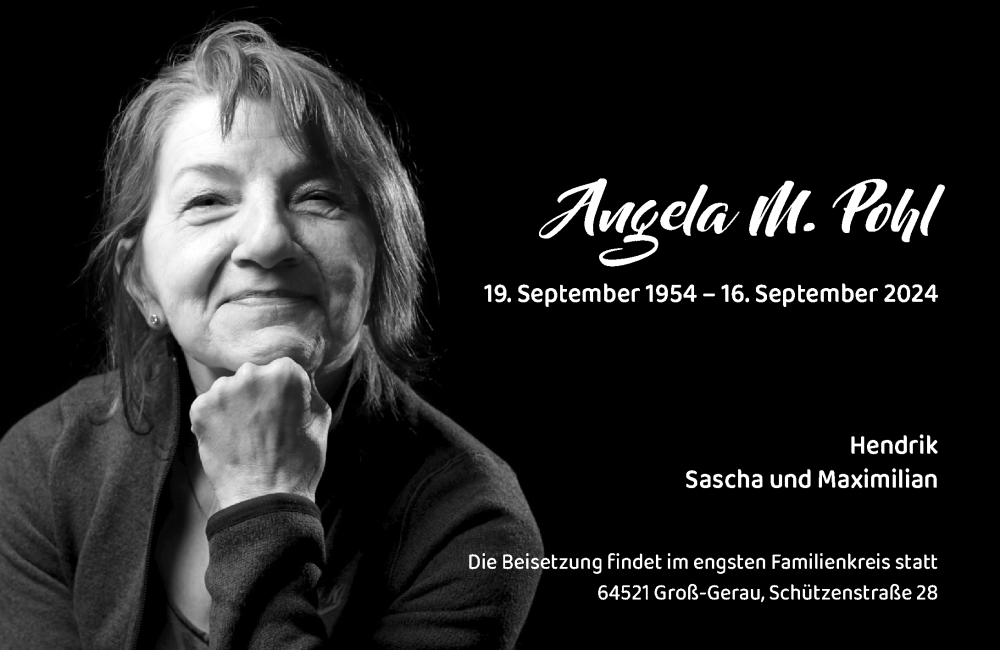 Traueranzeigen von Angela M. Pohl | www.vrm-trauer.de