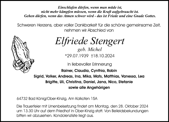 Traueranzeigen von Elfriede Stengert | www.vrm-trauer.de