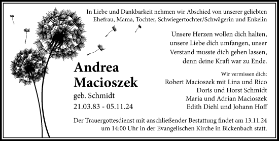Traueranzeigen von Andrea Macioszek | www.vrm-trauer.de