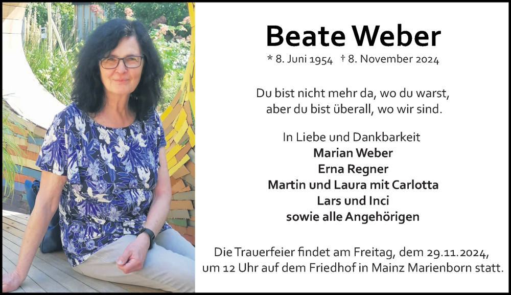 Traueranzeigen von Beate Weber | www.vrm-trauer.de
