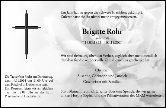 Traueranzeigen von Brigitte Rohr | www.vrm-trauer.de