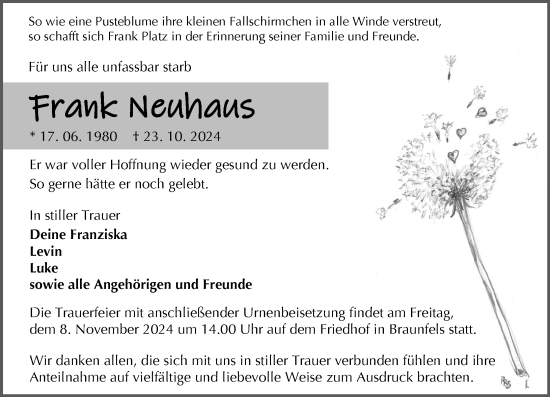 Traueranzeigen von Frank Neuhaus | www.vrm-trauer.de