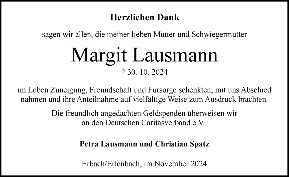 Traueranzeigen von Margit Lausmann | www.vrm-trauer.de