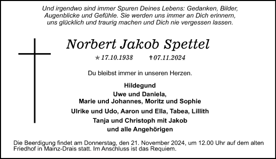 Traueranzeigen von Norbert Jakob Spettel | www.vrm-trauer.de