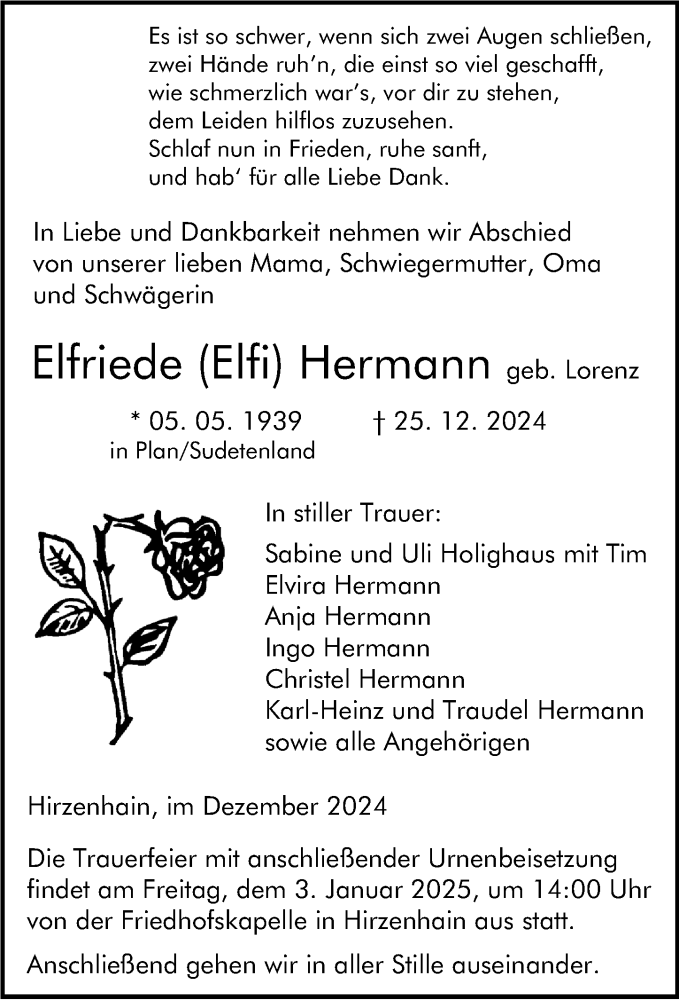 Traueranzeigen von Elfriede Hermann | www.vrm-trauer.de